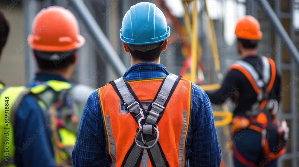 Generate a photo realistic image of workers undergoing training on fall ...