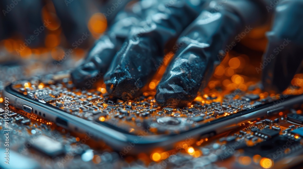 Showcase the delicate process of replacing a damaged camera module on a ...