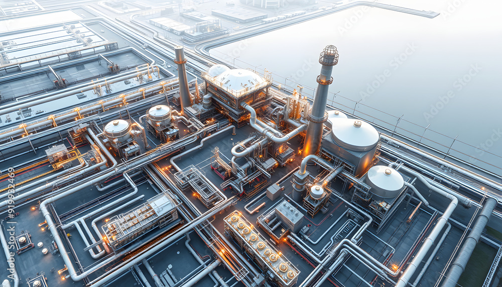 An aerial view of processing and production of chemical pipes, Oil gas ...