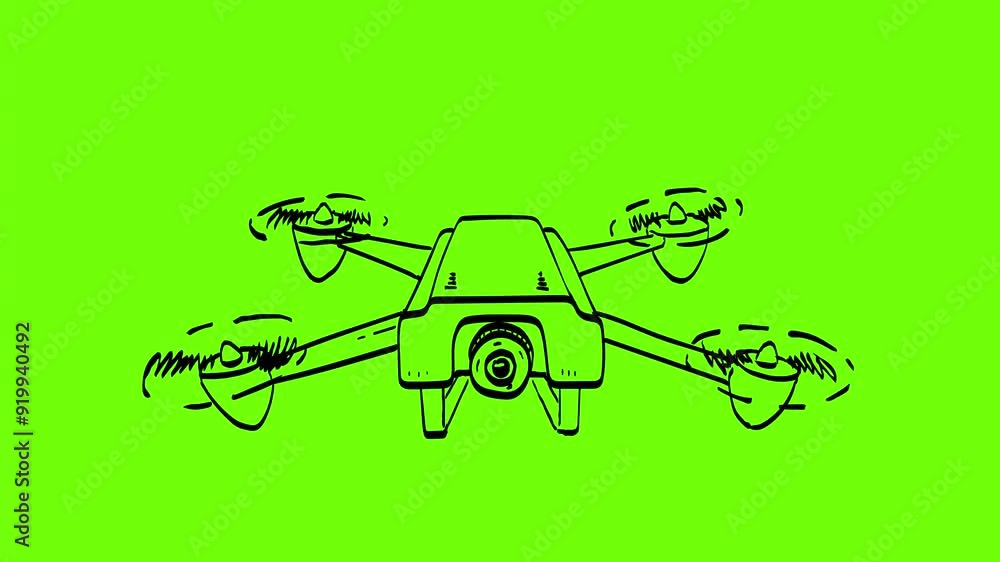 2d Animation motion graphics showing a drawing of a drone with camera ...