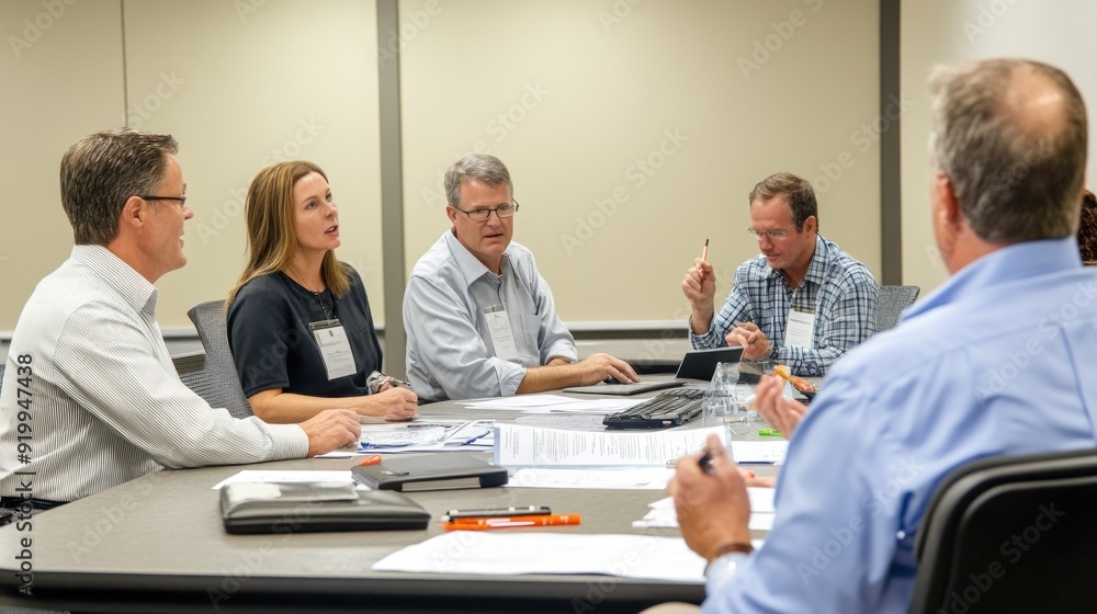 Generate a photo realistic image of employees participating in a safety ...