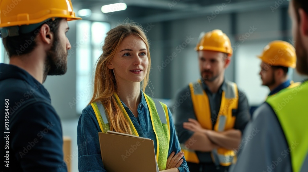 Generate a photo realistic image of new employees undergoing safety ...