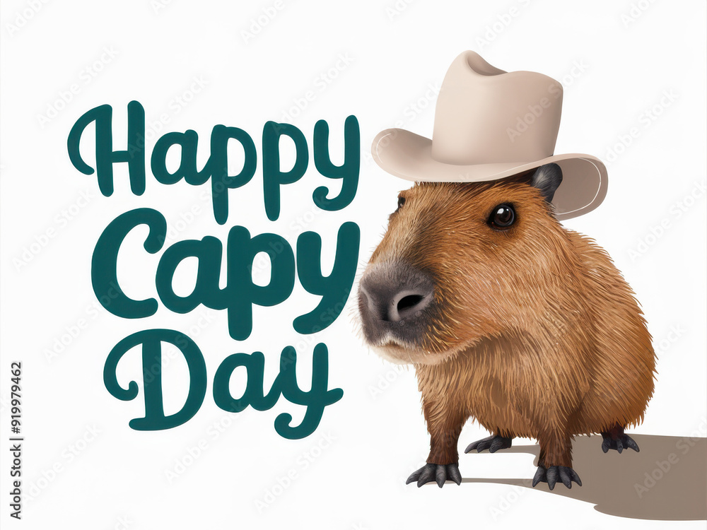 Cute Capybara Wearing Cowboy Hat with Happy Capy Day Text Stock ...