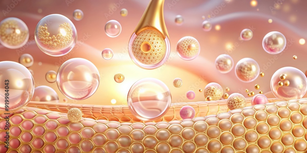rendering of collagen and vitamin serum penetrating skin cells to ...