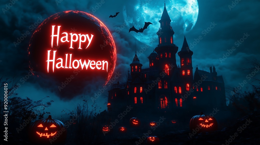 Witness the Splendor of Halloween with a Majestic Castle and Glowing ...
