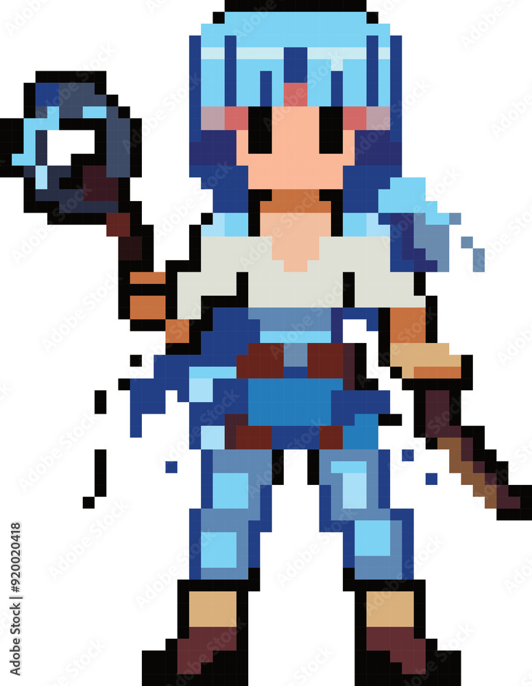 Pixelated Blue Mage: A charming and powerful female character with blue ...
