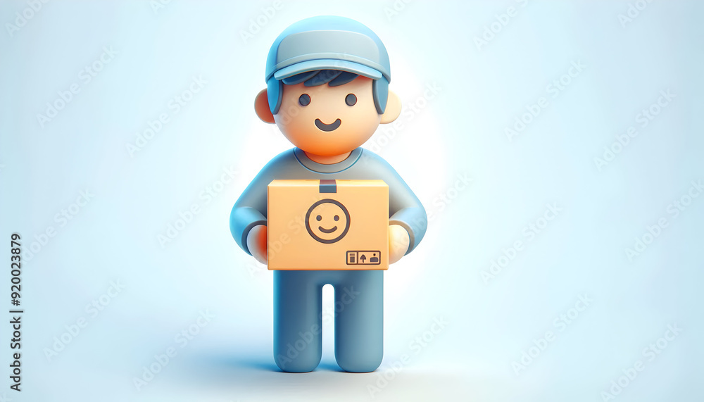3D flat icon of person with delivery box and customer service smile on ...