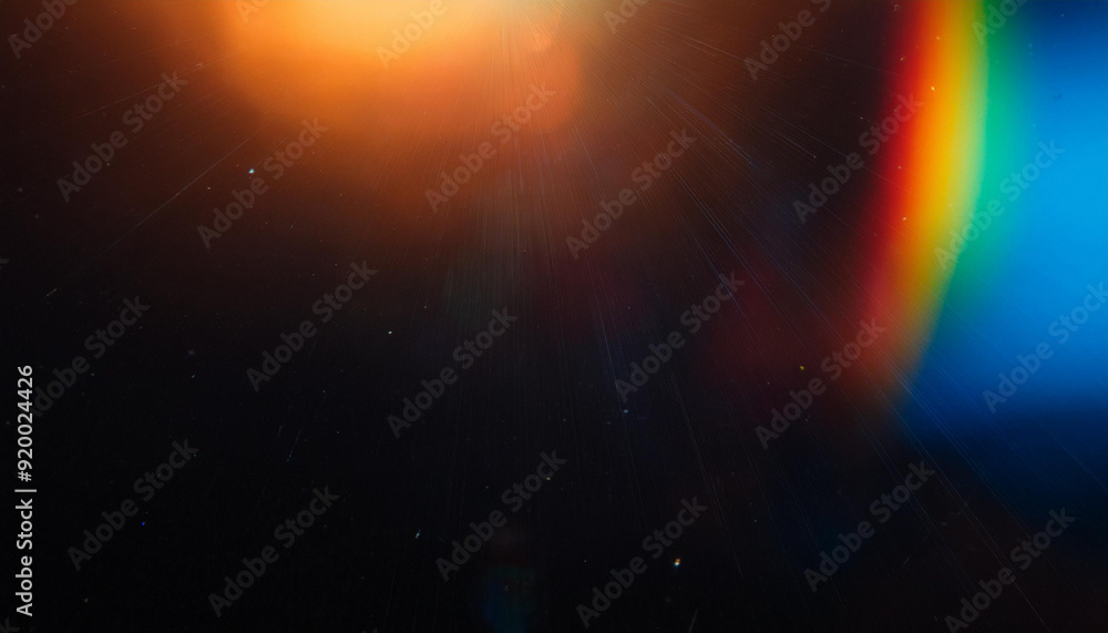 Dust scratch overlay. Light flare. Old film texture. Orange blue white ...