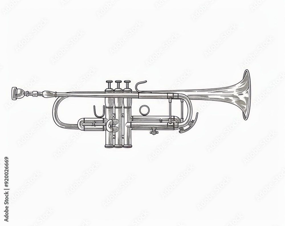 Line drawing of a trumpet. Music trumpet outline modern illustration ...