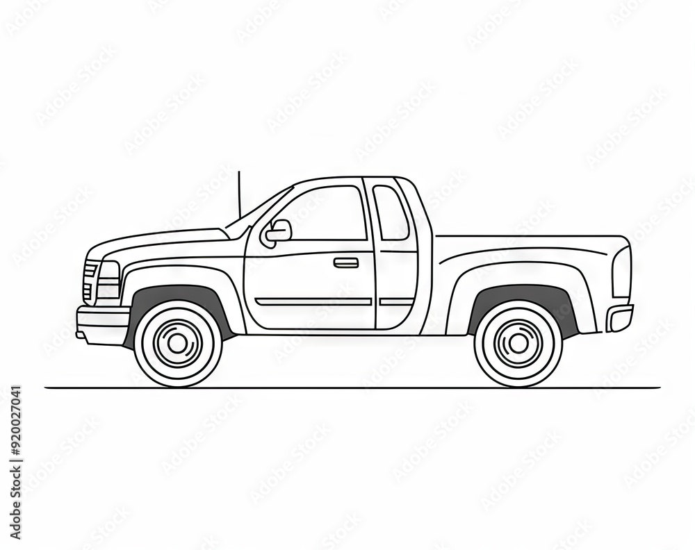 Modern illustration of a continuous one-line drawing of a modern truck ...