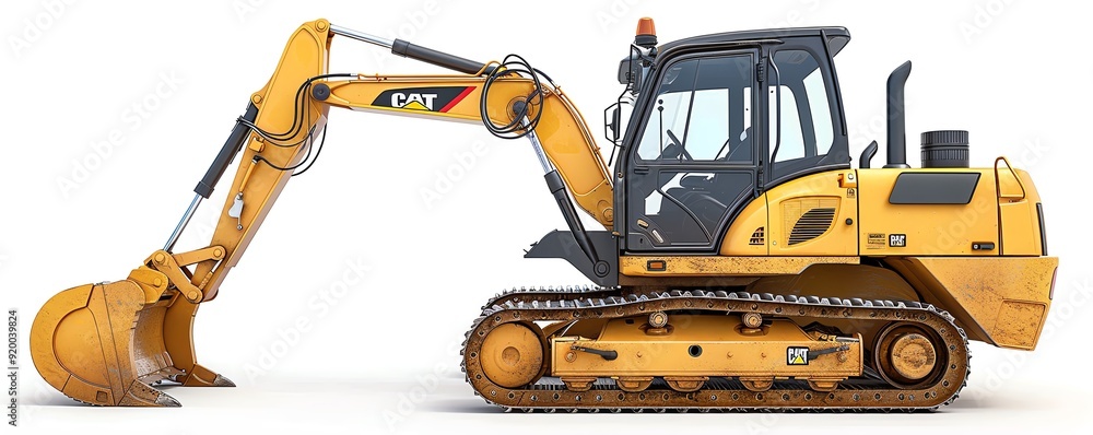 Compact backhoe loader with a tilting front bucket, isolated on white ...