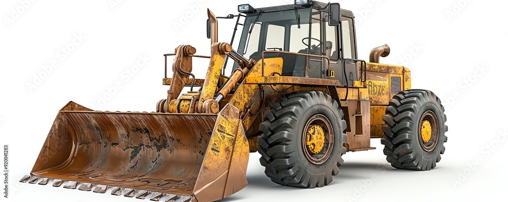 Frontend loader with a wide bucket, perfectly centered on a white ...