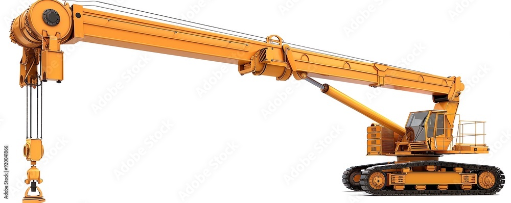 Hydraulic crane with a folded arm, isolated on white, demonstrating its ...