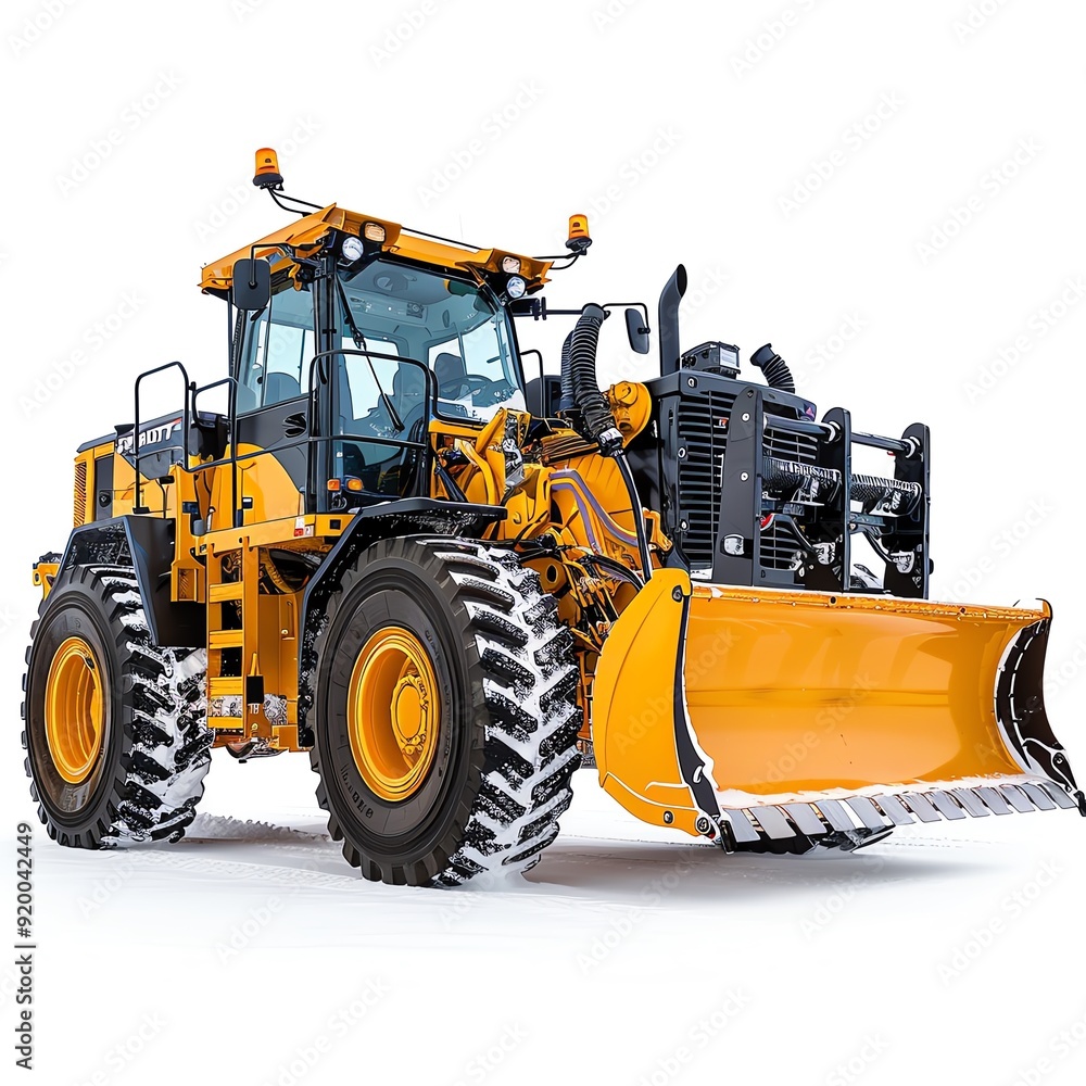 Motor grader with an adjustable blade, isolated on a white background ...