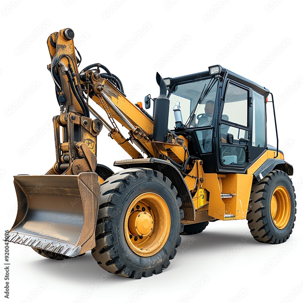Skidsteer loader with a grapple bucket attachment, isolated on white ...
