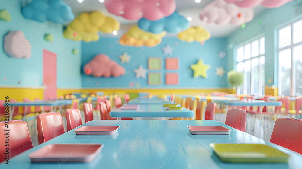 3D flat icon of school cafeteria concept with lunch tray against dreamy ...