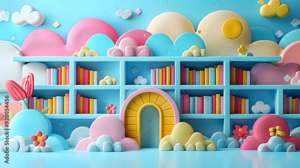 3D flat icon representing school library and digital books concept ...