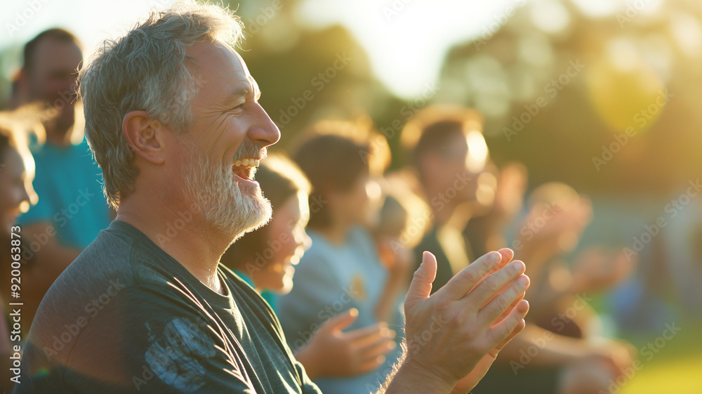 Proud Father Clapping and Cheering at a Stadium Stock Photo | Adobe Stock