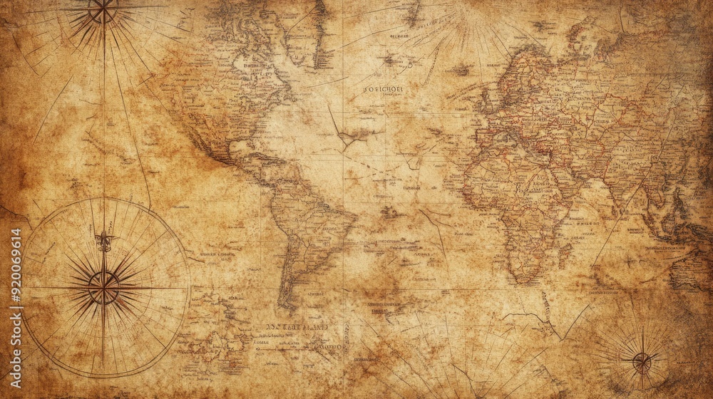 Vintage map texture background with aged paper and muted tones ...