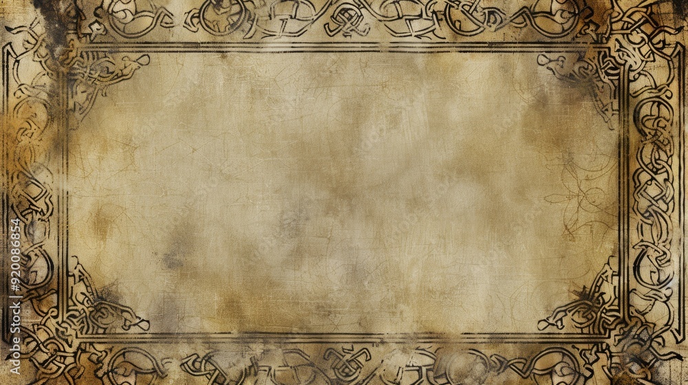 Worn parchment paper texture with medieval symbols and a subtle ...