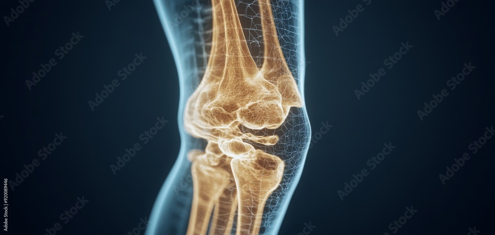 3D medical illustration of a human elbow highlighting bones and joints ...