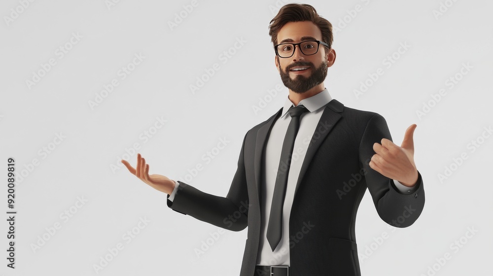 Business presenter 3d man presenting your product isolated on white ...
