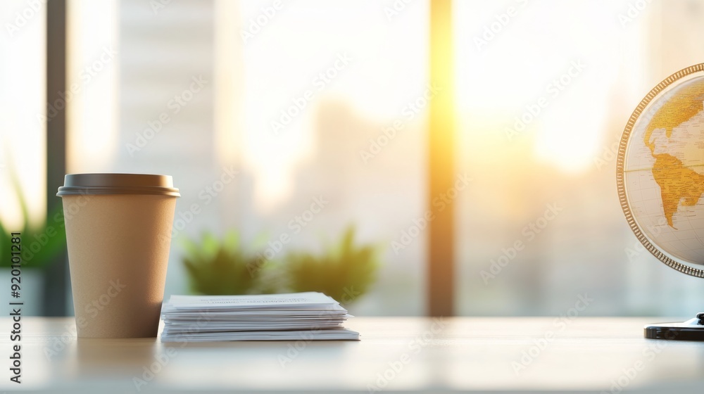 Professional Workspace with Globe, Coffee Cup, and Travel Insurance ...