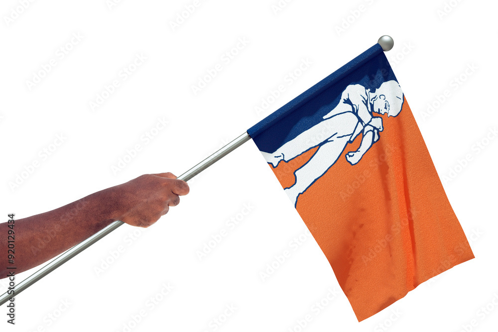 Outstretched Black african Hand holding Orania national flag isolated ...