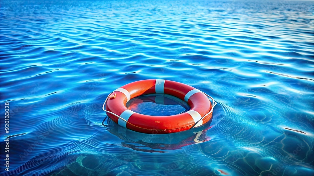 Red lifebuoy floating on water, providing hope and rescue in times of ...