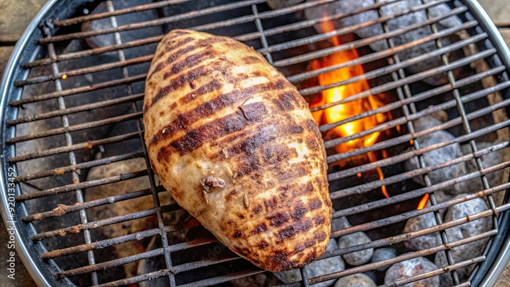 Taro root being grilled on a stone grill , Taro, root vegetable ...