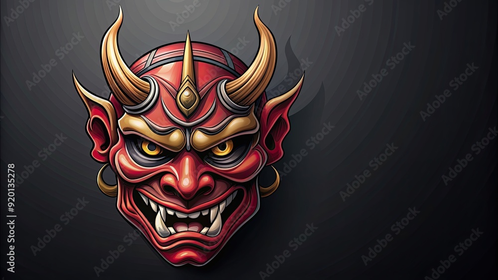 Graphic of a classic Japanese demon mask, demon, mask, Japanese ...