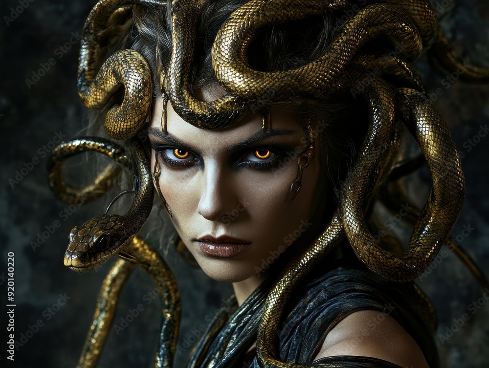 A woman in the image of Gorgon. Snakes instead of hair. A fictional ...