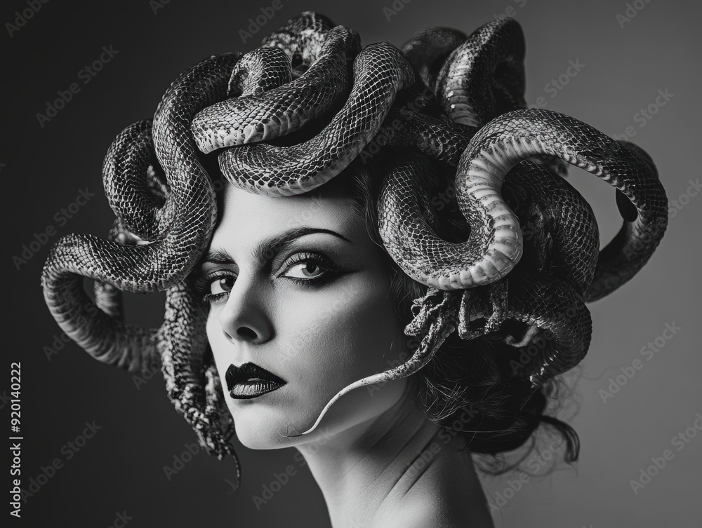 A woman in the image of Gorgon. Snakes instead of hair. A fictional ...