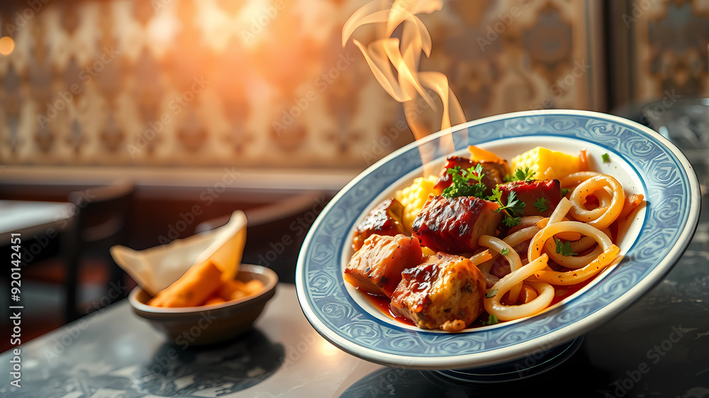 Realistic 3840*2160 pixel banner for a luxury Uzbek cuisine restaurant ...