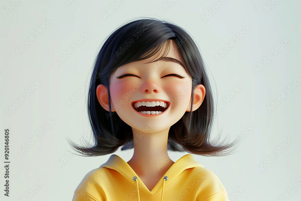 Happy smiling laughing Asian Chinese cartoon character girl kid ...
