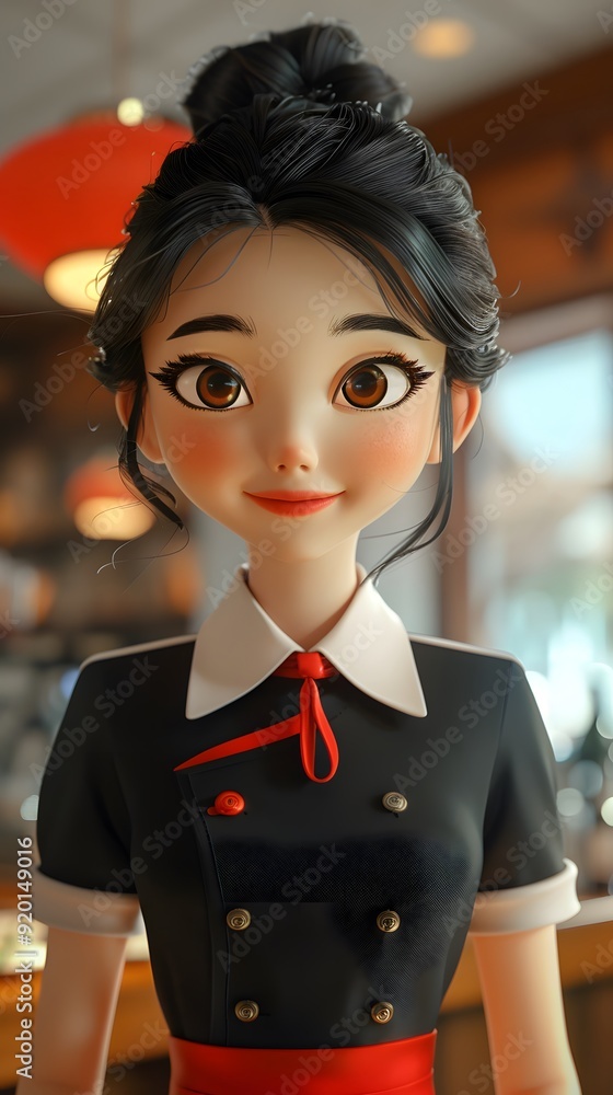 Versatile 3D character model of a waiter in a Chinese restaurant ...
