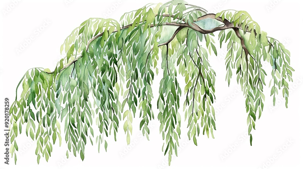 Willow tree with drooping branches,Clipart, watercolor illustration ...