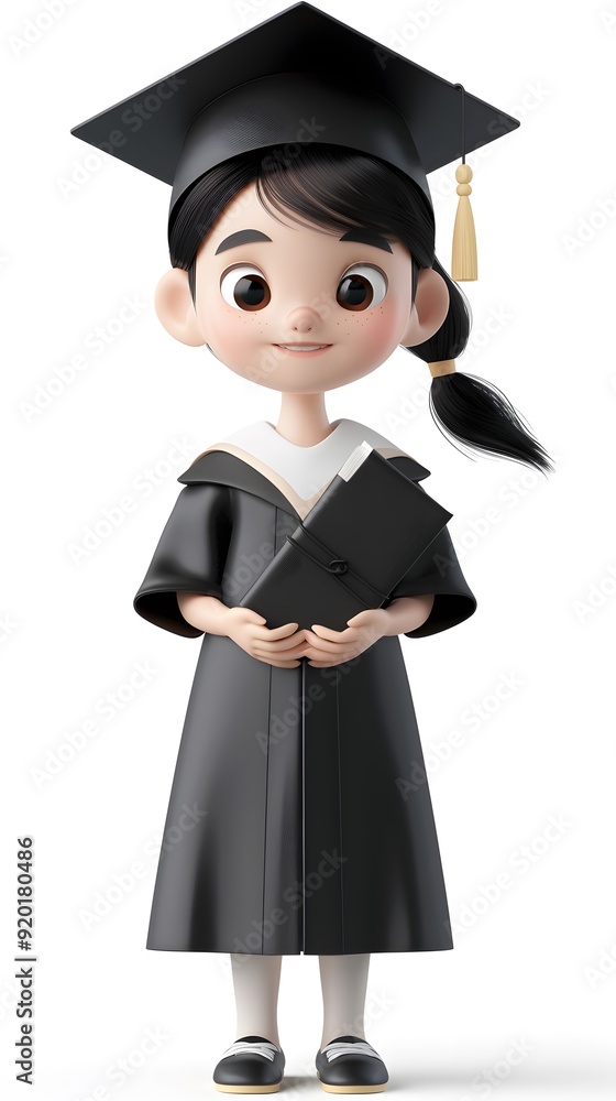 Charming 3D character model of a cute graduate, showcasing the joyful ...