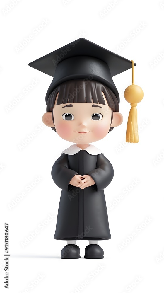 Charming 3D character model of a cute graduate, showcasing the joyful ...