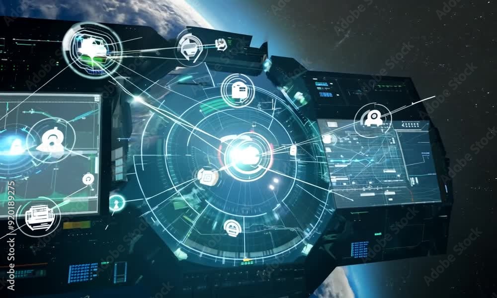 Spacecraft Navigation: A futuristic spacecraft cockpit with holographic ...