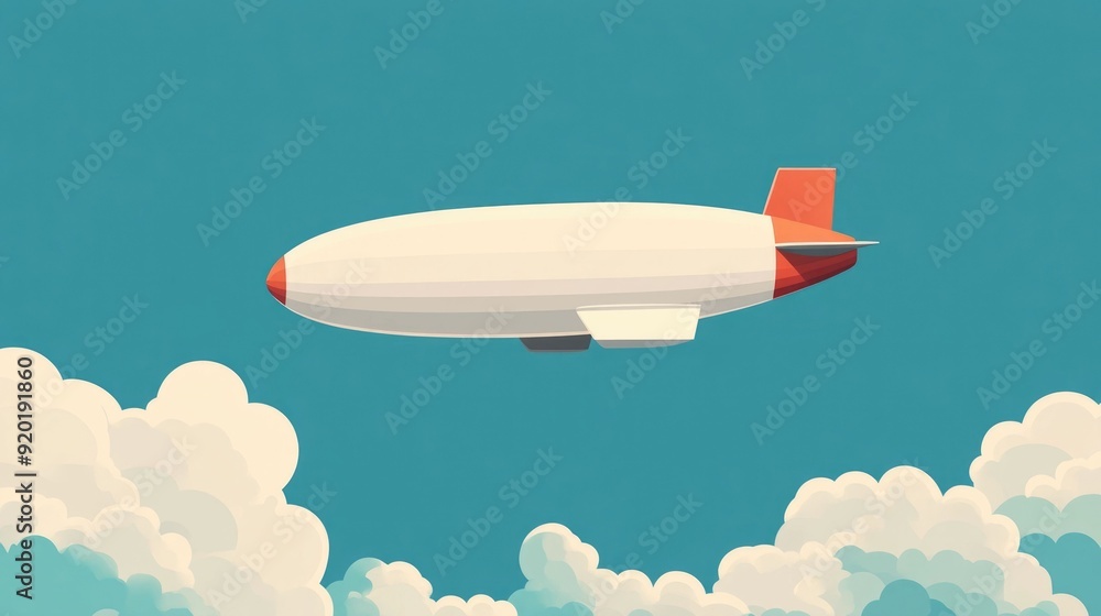 Blimp Advertising in the Blue Sky with Flat Design Airship carrying a ...
