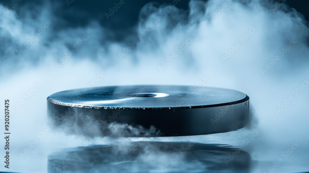 Superconductor Disk Above Magnetic Track in Liquid Nitrogen Mist Stock ...