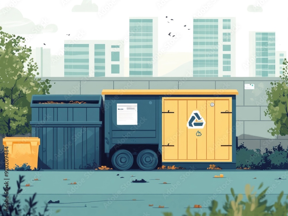 Flat design showcasing an urban composting and recycling program ...