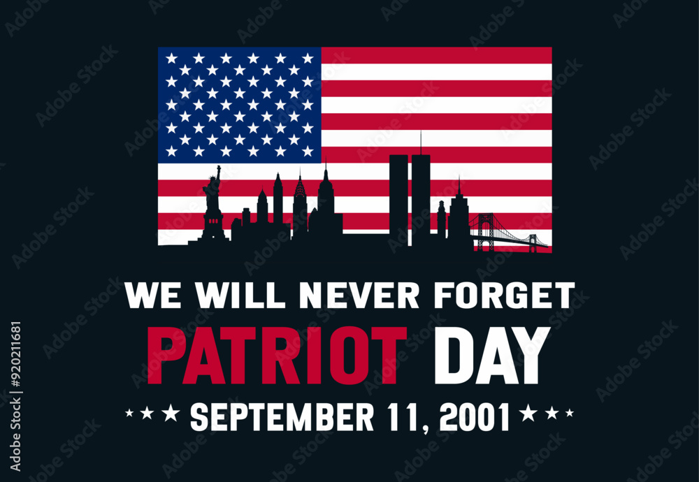9/11 Patriot Day tribute with American flag, Twin Towers, NYC skyline ...