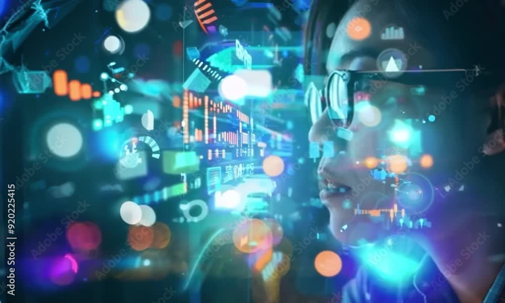 AI, Machine learning, beautiful woman robot with digital technology on brain concept machine ...