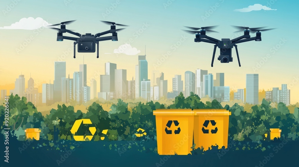 Flat design depicting an innovative drone surveillance system ...