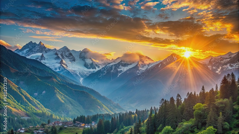 Sunrise over the Himalayan mountains in Manali, India, Sunrise ...
