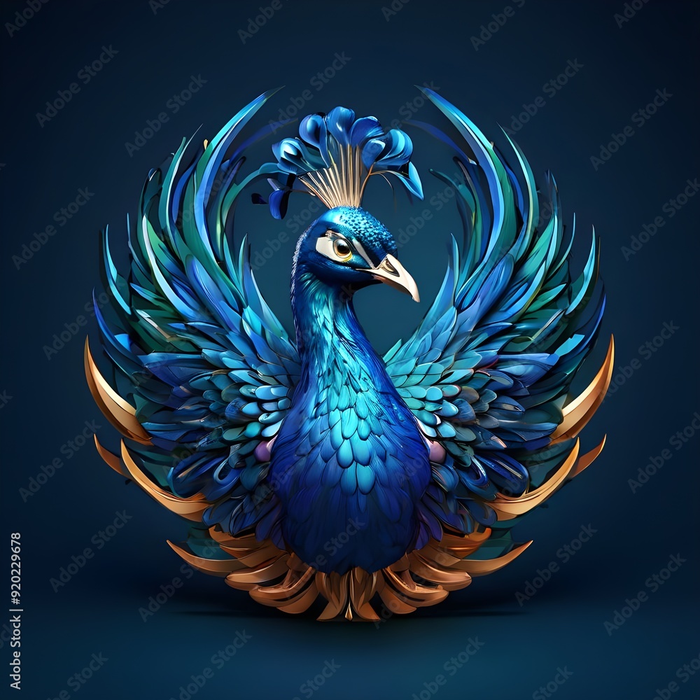 Majestic blue peacock logo with a symmetrical design and detailed ...