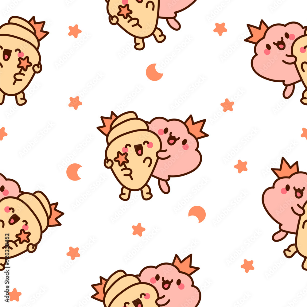 Funny couple seashell cartoon characters. Seamless pattern. Cute kawaii ...