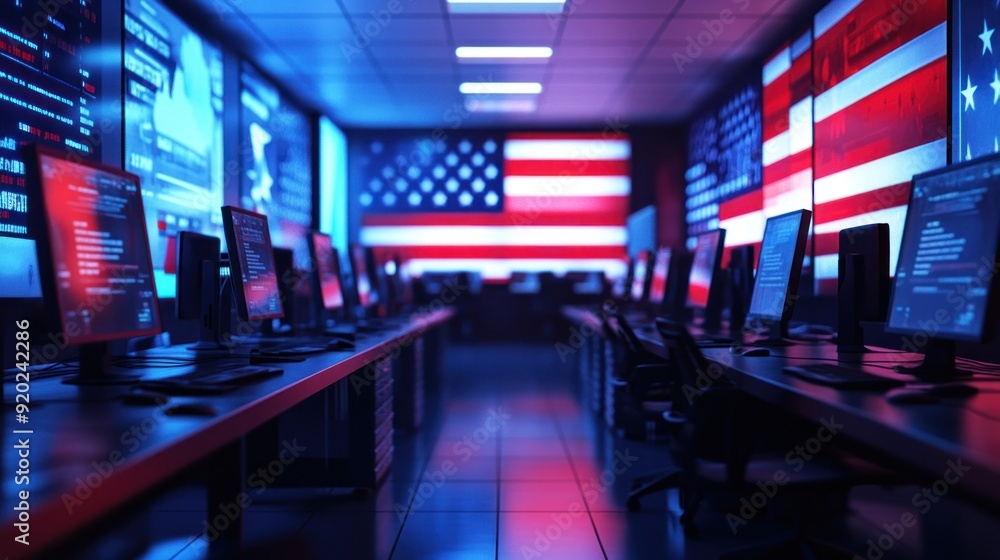 A high-resolution 3D animation of a campaign headquarters on election ...